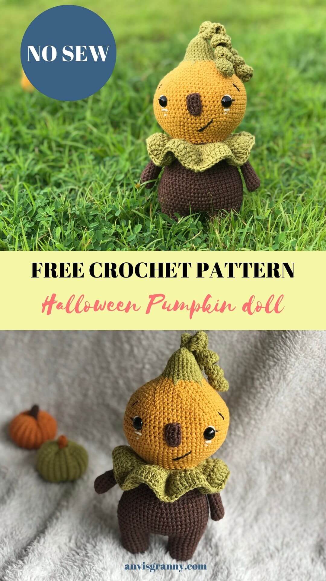 Pumpkin Free Crochet Pattern - Easy No Sew Amigurumi Doll