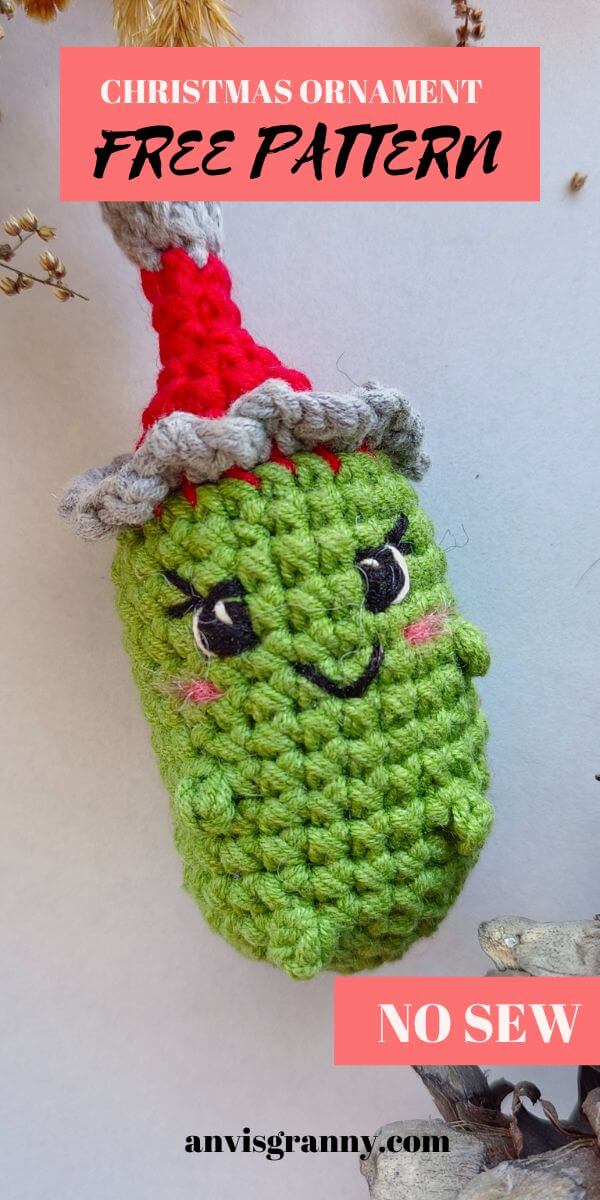 Free Crochet Christmas Pickle Pattern - No-sew Ornament